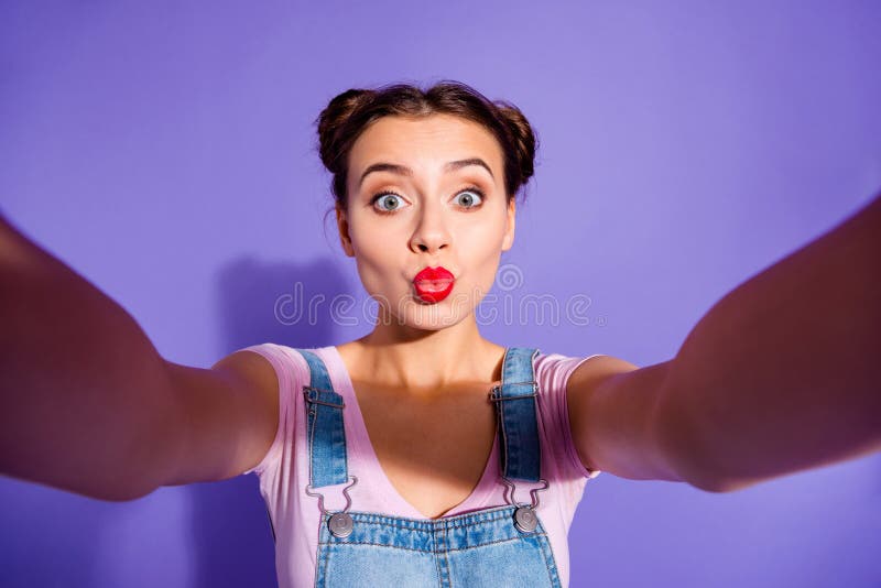 Close Up Photo Beautiful Amazing She Her Lady Buns Head Make Take