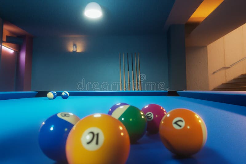 Generative Ai, Close Up Photo of Billiard Balls on a Blue Billiard ...