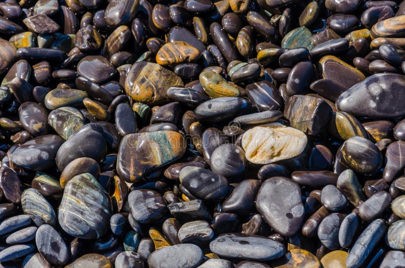 Close Up Photo of Black Shiny Stone on the Rock Beach Stock Image ...