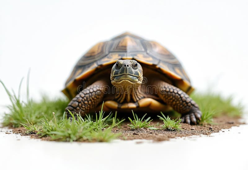 Close-up Photo of Brown Turtle on Green Grass. Turtle Facing Forward ...