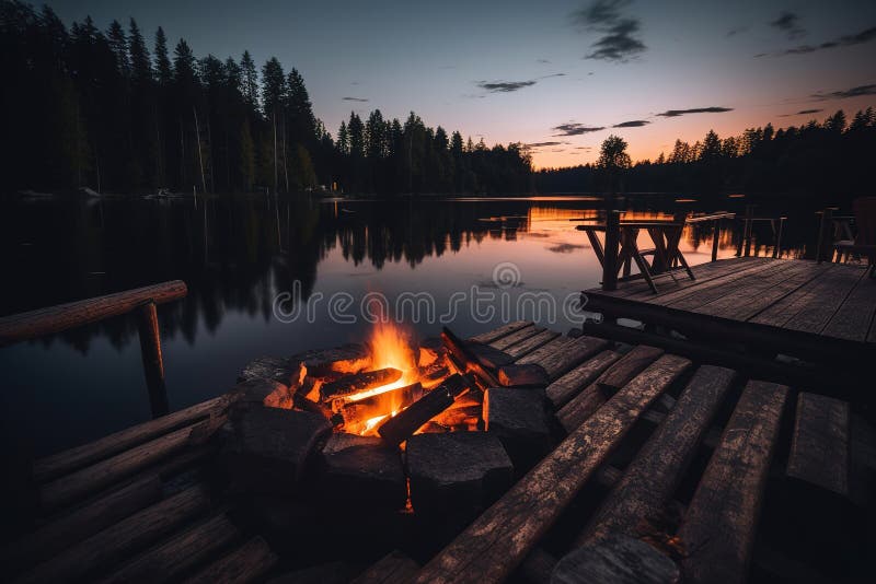 Close-up Photo of Campfire with Beautiful Nature View. Generative Ai ...