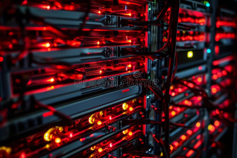 This Close-up Photo Captures a Rack of Servers Prominently Displaying ...
