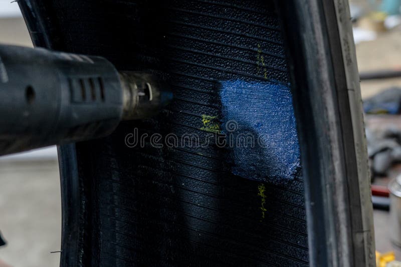 Close Up Photo of Car Tire Puncture with Glue for Patch. Car Tire ...