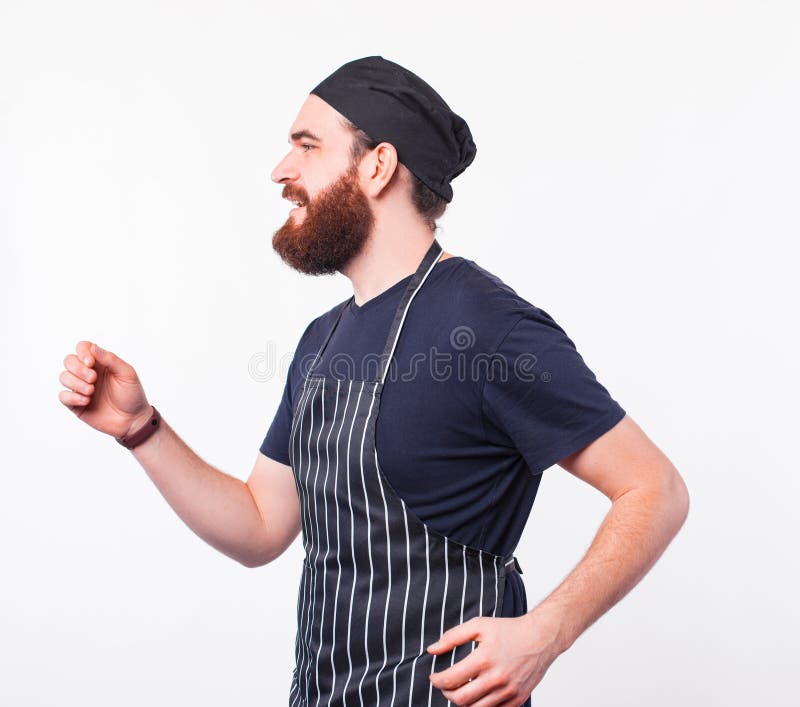 Close Up Photo Chef Man in Uniform Running Stock Image - Image of ...
