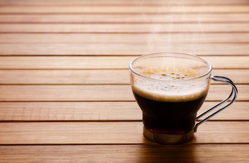 Close Up Photo of a Coffee Cup Over a Wood Table with Negative S Stock ...