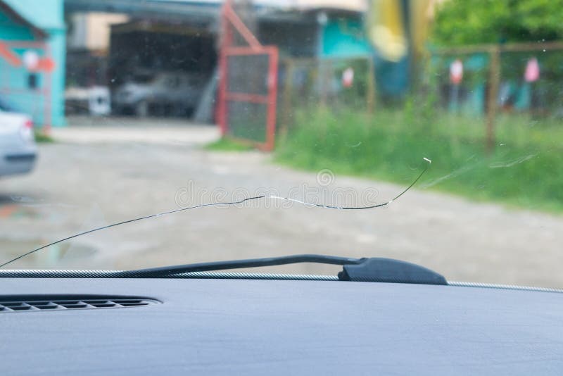.close-up Photo of a Cracked Windscreen, View from Inside of the Car ...