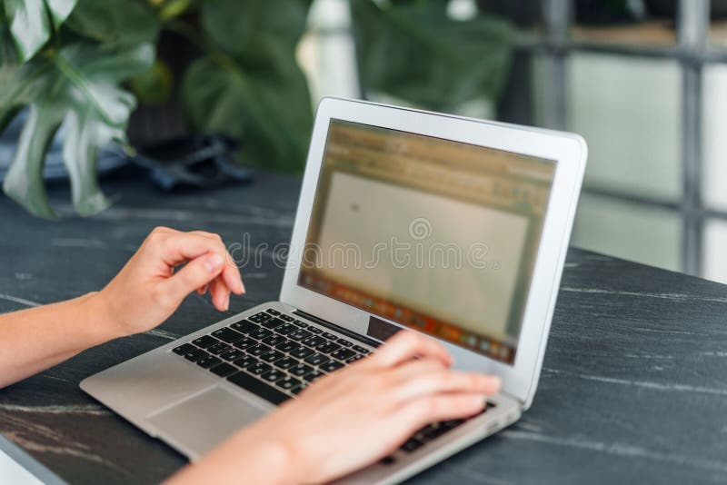 Close Up of Female Hands Typing on Laptop Computer Stock Photo - Image ...