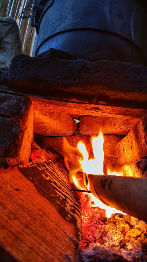 Close-up Photo of Fire Burning in Brick Fireplace. Stock Image - Image ...