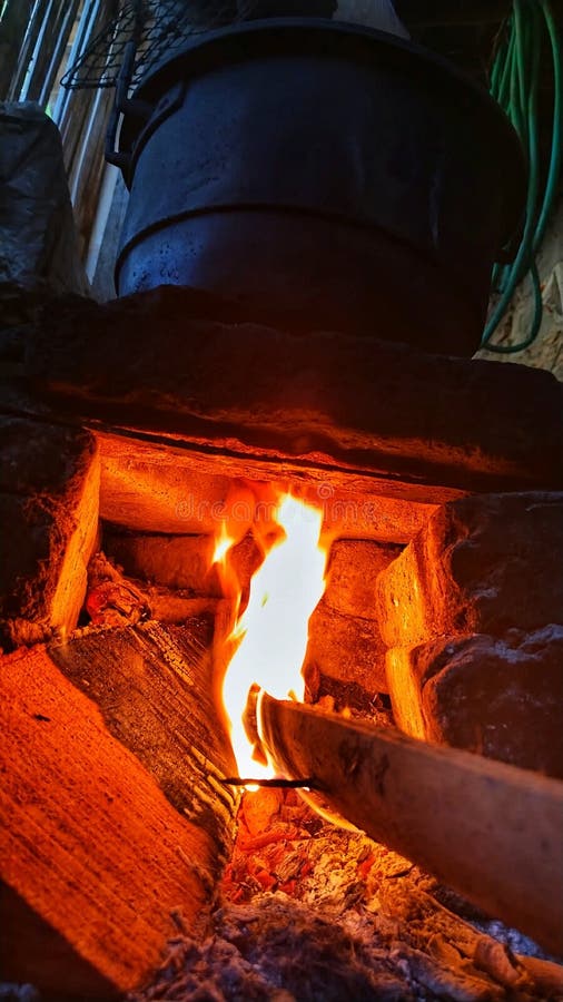Close-up Photo of Fire Burning in Brick Fireplace. Stock Image - Image ...