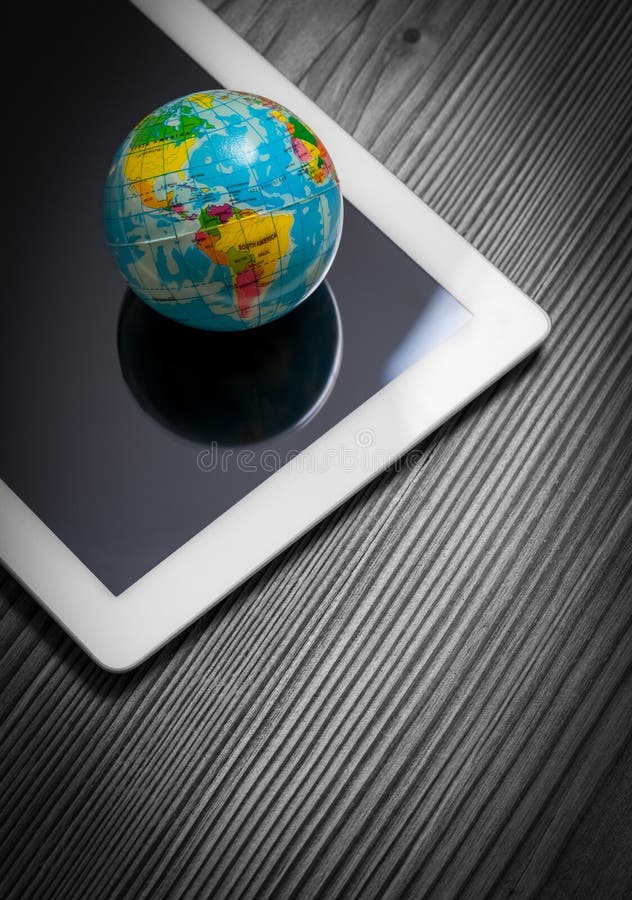 Close Up Photo of Globe on Tablet Computer. Mobile Internet Concept ...