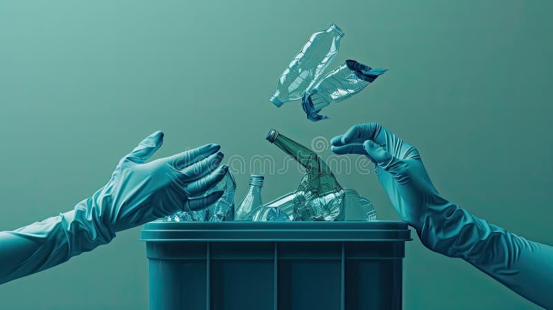 A Close-up Photo of Gloved Hands Depositing Plastic Trash into a ...