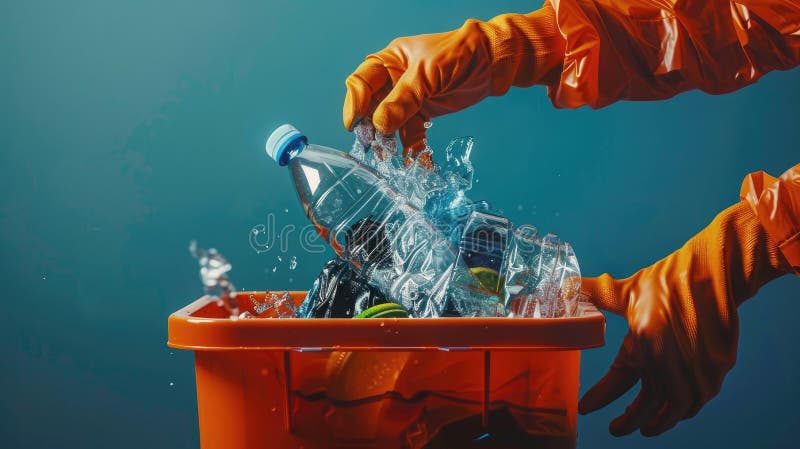 A Close-up Photo of Gloved Hands Depositing Plastic Trash into a ...