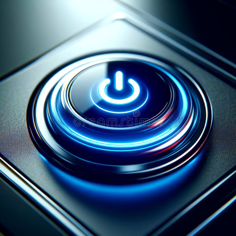 A Close Up Photo of a Glowing Power Button. Stock Illustration ...