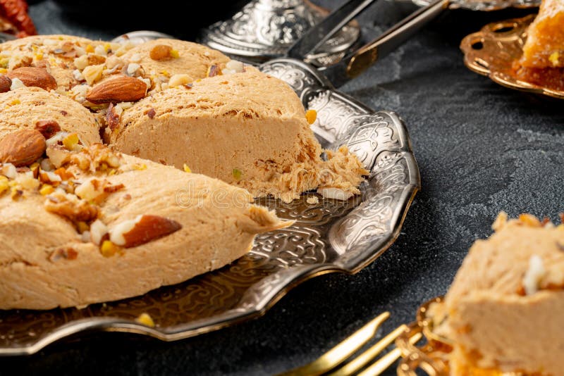Close Up Photo of Halva Dessert on Silver Plate Stock Photo - Image of ...