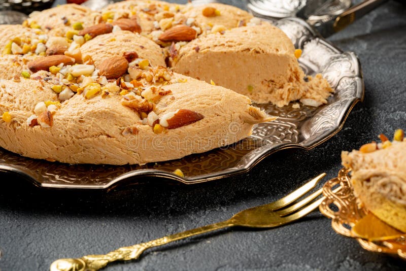 Close Up Photo of Halva Dessert on Silver Plate Stock Image - Image of ...