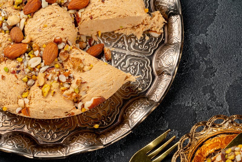 Close Up Photo of Halva Dessert on Silver Plate Stock Image - Image of ...