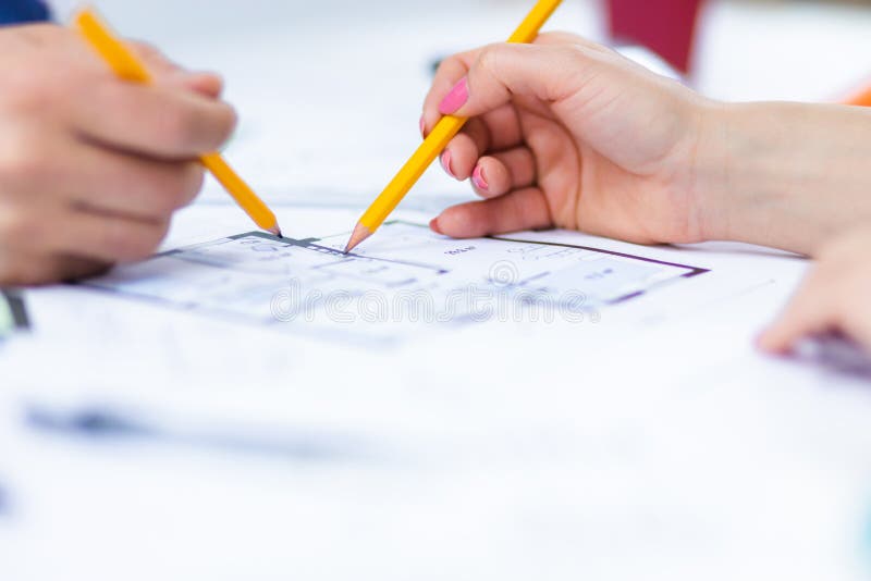 Close Up Photo of Hands Working with Papers at Office. Stock Photo ...