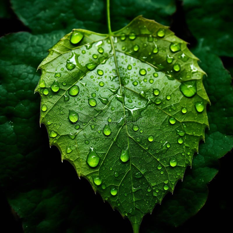 A Close-up Photo of a Leaf with Rain Droplets Stock Illustration ...