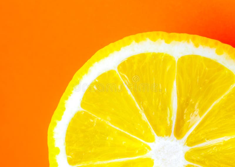 Close Up Photo of Lemon Texture on the Orange Background. Fruit Cut in ...