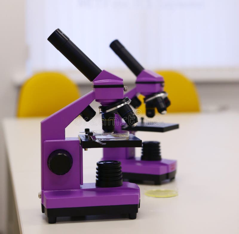 Close Up Photo of Microscope in Science Class on the Desk Stock Image ...