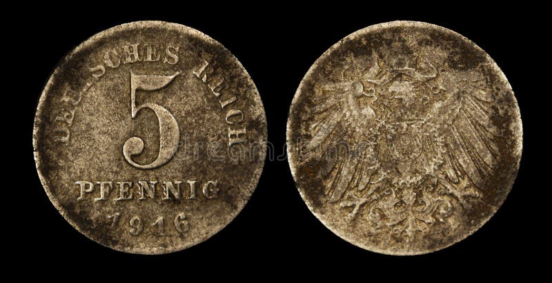 Close-up Photo of an Old German Mark, Five Pfennig Coin from 1916 Stock ...
