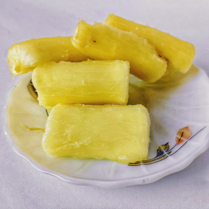 Close-up Photo of a Plate of Boiled Cassava on a White Plate with a ...