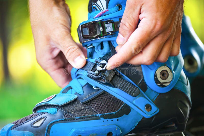 Roller Adjusting Buckle on Inline Roller Skates. Stock Photo - Image of ...