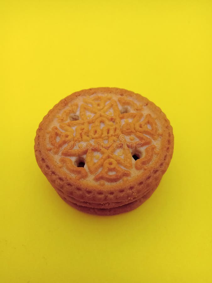Biscuits with Unique Texture and Yellow Background Stock Image - Image ...