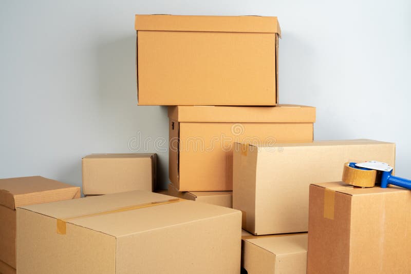 Close Up Photo of a Stack of Moving Boxes Stock Photo - Image of ...