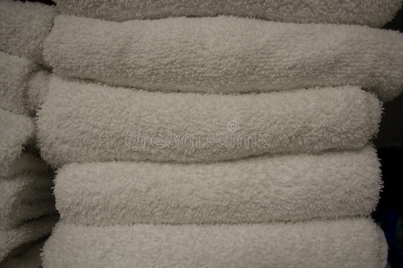 Tall Stack of White Folded Towels Stock Photo - Image of textured, tidy ...