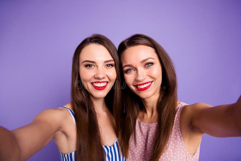 Close Up Photo Two Beautiful Funny Funky She Her Models Ladies Best