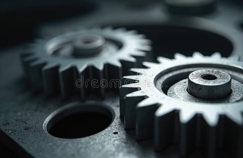Close-up Photo of Two Interconnected Gears. Precision Engineering Concept, Industrial Design ...