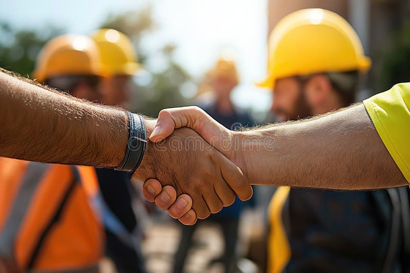 Close-up Photo of Two People Shaking Hands. Workers in Construction ...