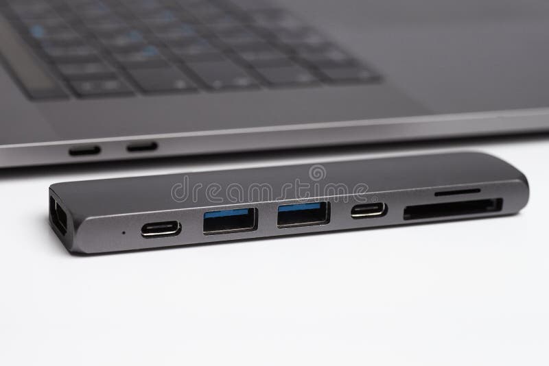 Close-up Photo of Type-c Hub and Laptop Stock Image - Image of grey ...