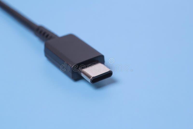Close Up Photo of Usb Type C Connector on Blue Blurred Background Stock ...