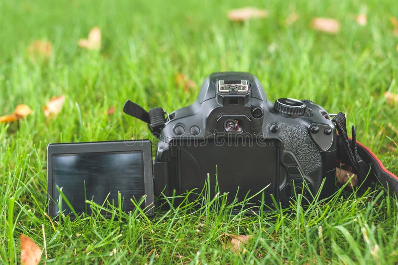 Close-up Photo Video Camera on Green Grass. Time Relax Stock Photo ...