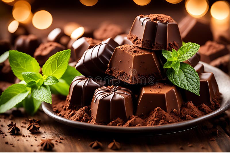 A Close-up Photograph Capturing an Array of Gourmet Chocolates Dusted ...