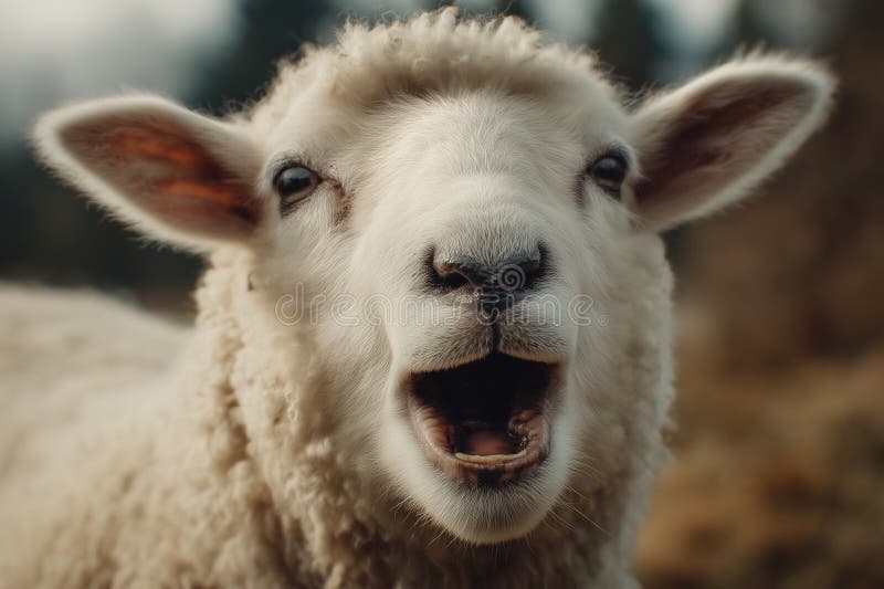 A Close-up Photograph of a White Sheep with Its Mouth Open Ai Photo ...