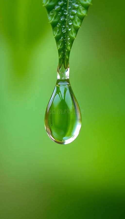 Drop of Water Hanging from a Green Leaf Stock Illustration ...