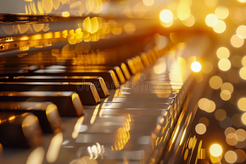 A Close Up of a Piano Keyboard with Lights Stock Photo - Image of close ...