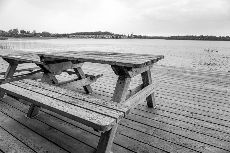 Close Up of a Picnic Table on a Pier Stock Image - Image of furniture ...