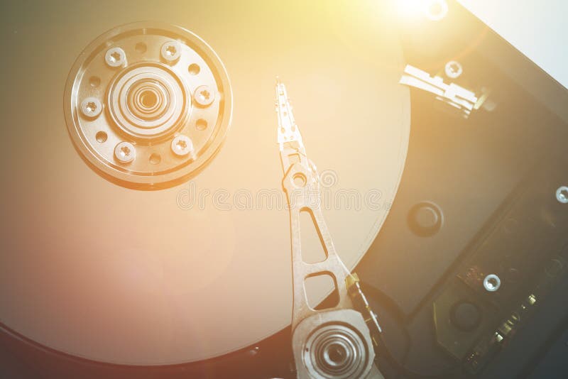 Storage, Backup and Cloud Concept: Close Up of Hard Disk Drive ...