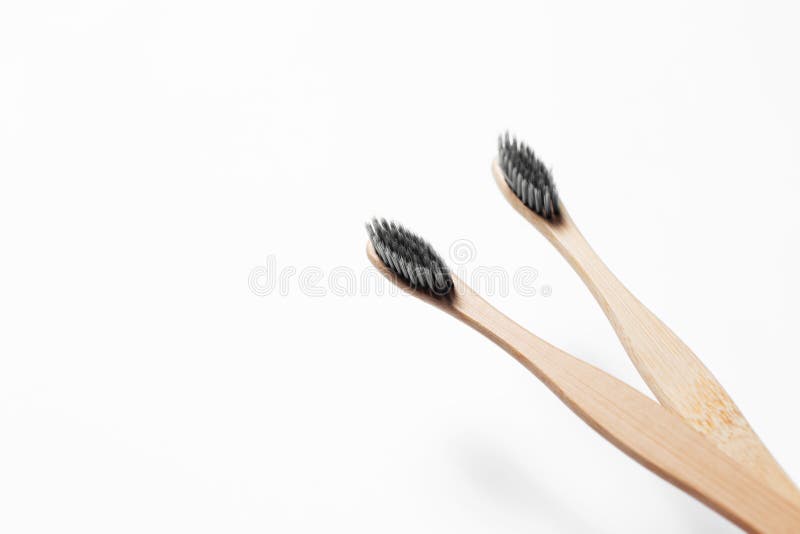 Close-up Picture of Two Wooden Toothbrushes, on White Back. Stock Photo ...
