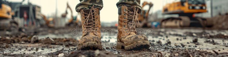 The Close Up View of Worker Walk in Construction Site and Safety Shoes ...