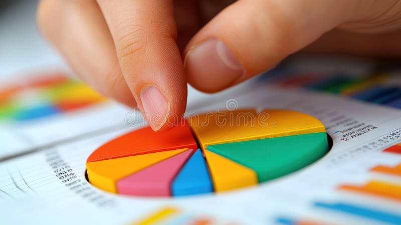 Close Up of Pie Chart with Hands Analyzing Data Points during Meeting ...