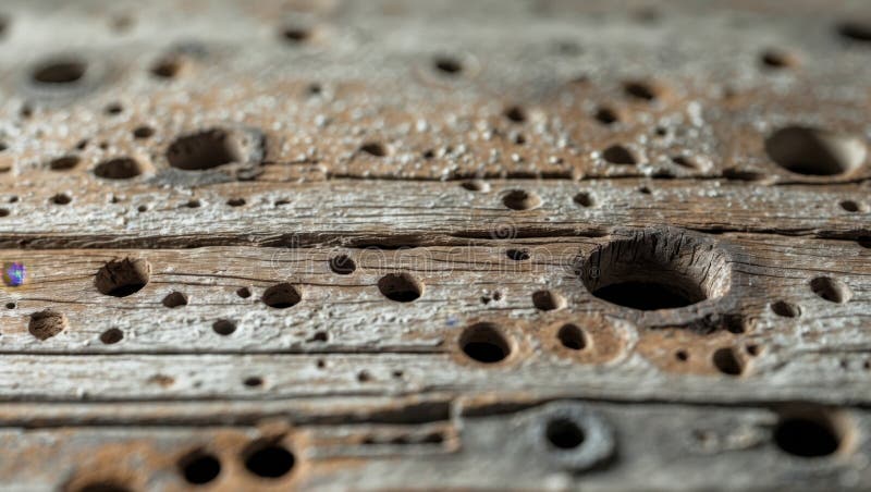 A Close Up of a Piece of Wood with Holes in it Stock Image - Image of ...