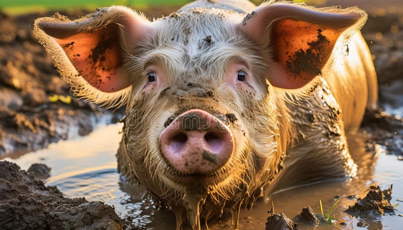 Close-up of a Pig Face with Mud Stock Illustration - Illustration of ...
