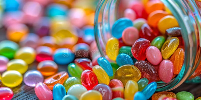 A Pile of Assorted, Brightly Colored Candies Spilling Out of a Jar ...