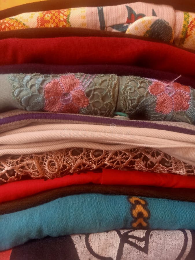 A Stack of Ironed and Folded Clothes Stock Photo - Image of cotton ...