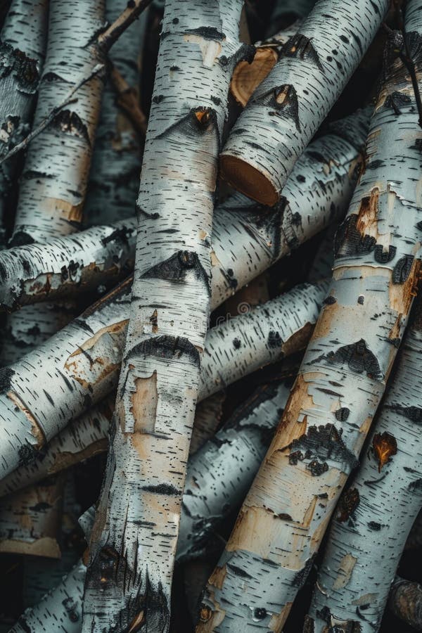 Close Up of a Pile of Birch Tree Branches Stock Image - Image of depth ...